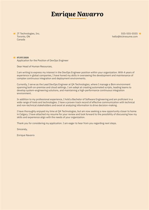 devops engineer cover letter example kickresume