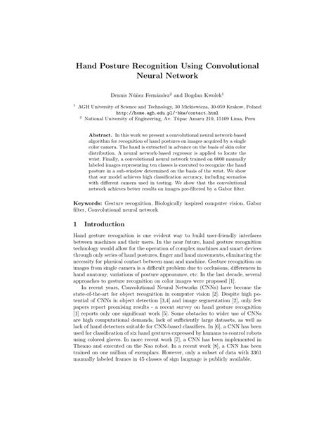 Pdf Hand Posture Recognition Using Convolutional Neural Network