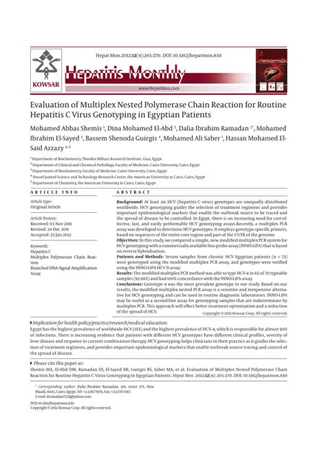Pdf Evaluation Of Multiplex Nested Polymerase Chain Reaction For Routine Hepatitis C Virus