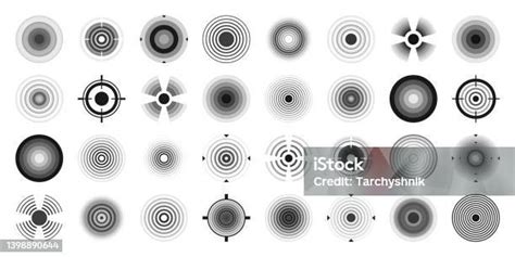 다양한 무기 명소 검은 십자선 아이콘 조준 촬영 마크 기호 군사 대상 표지판 실루엣 방사형 수중 음파 라디오 신호 벡터 일러스트 레이 션 테크놀로지에 대한 스톡 벡터 아트