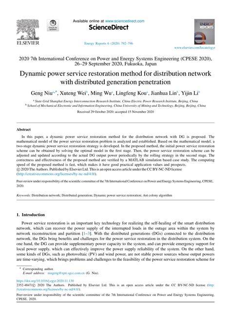 Pdf Dynamic Power Service Restoration Method For Distribution Network With Distributed