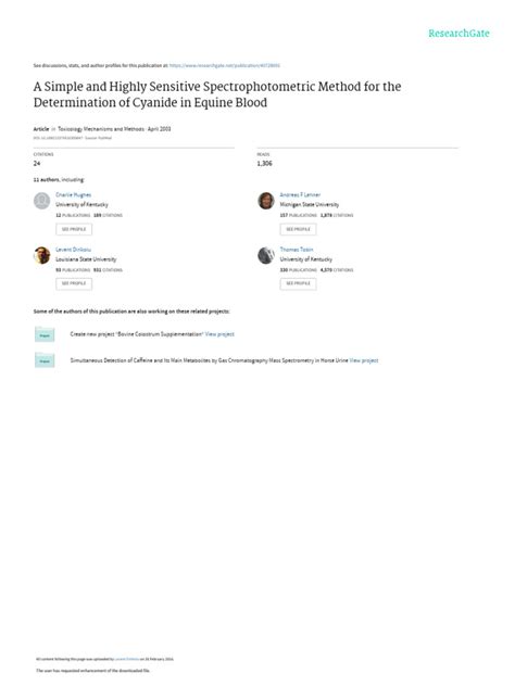 A Simple And Highly Sensitive Spectrophotometric Method For The Determination Of Cyanide In