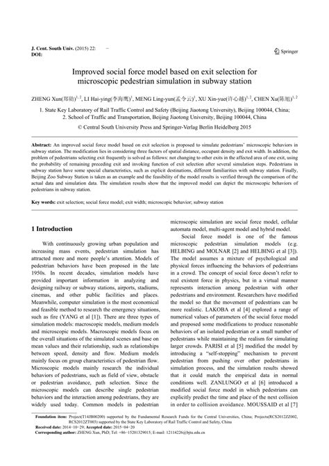 Pdf Improved Social Force Model Based On Exit Selection For Microscopic Pedestrian Simulation