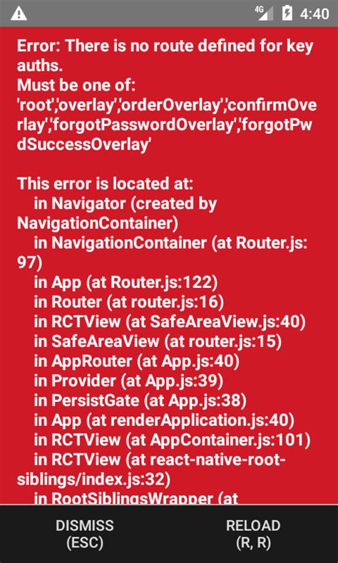 Javascript There Is No Route Defined For Key Auths Stack Overflow