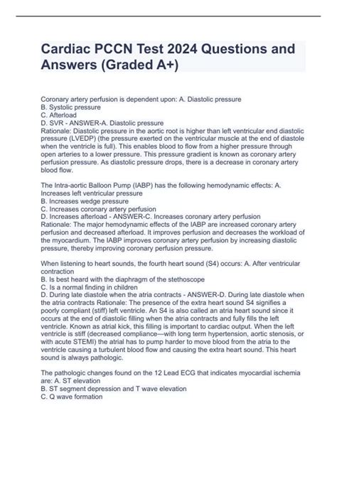 Cardiac Pccn Test 2024 Questions And Answers Graded A Cardiac Pccn