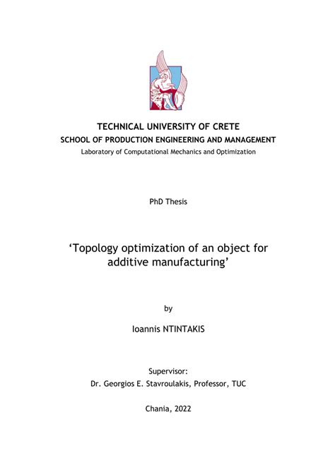 Pdf Topology Optimization Of An Object For Additive Manufacturing