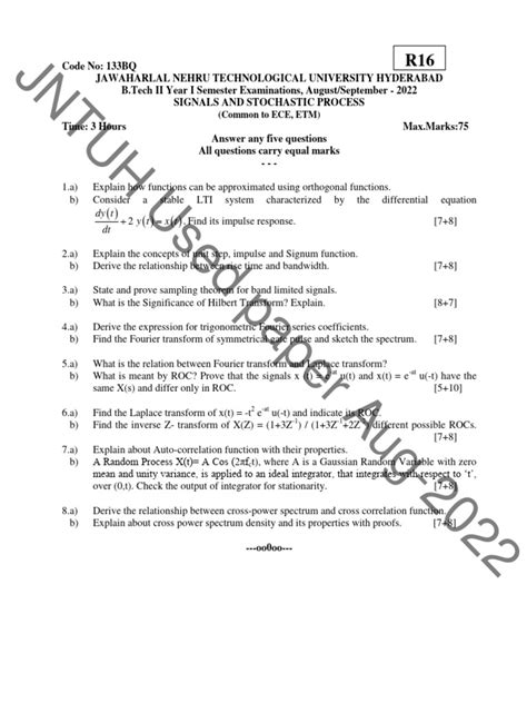 Signals And Stochastic Processes Q3 Pdf Fourier Transform Laplace Transform