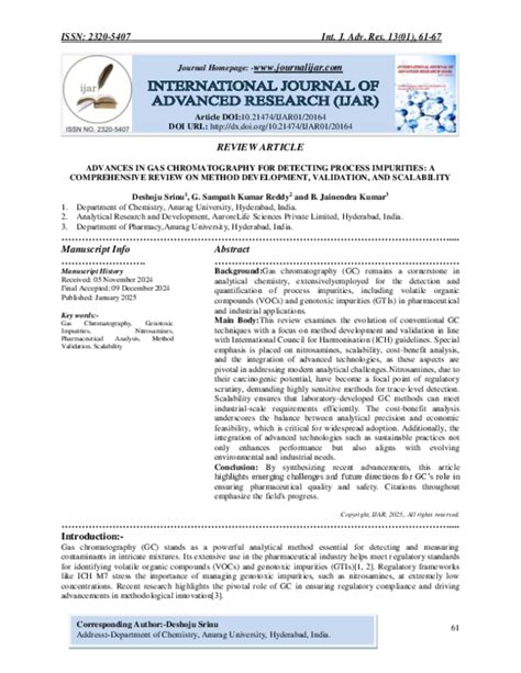 Pdf Advances In Gas Chromatography For Detecting Process Impurities A Comprehensive Review On
