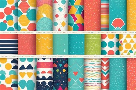 Premium Photo Rainbow Vector Geometric Seamless Patterns Collection Set Of Bright Colorful