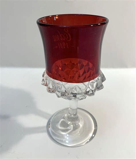 Ruby Flash Glass Souvenir Stem Glass Clear Pressed Pattern Bottom