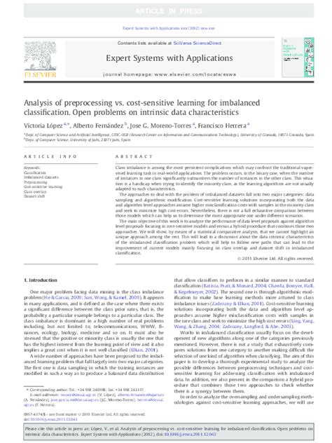Pdf Analysis Of Preprocessing Vs Cost Sensitive Learning For Imbalanced Classification Open