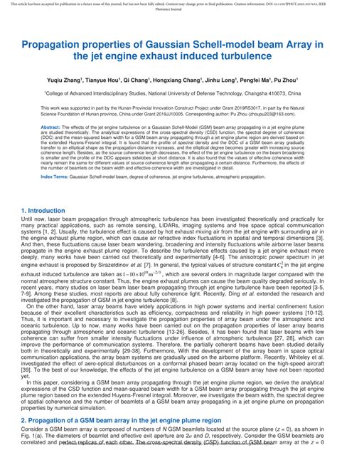 Pdf Propagation Properties Of Gaussian Schell Model Beam Array In The Jet Engine Exhaust