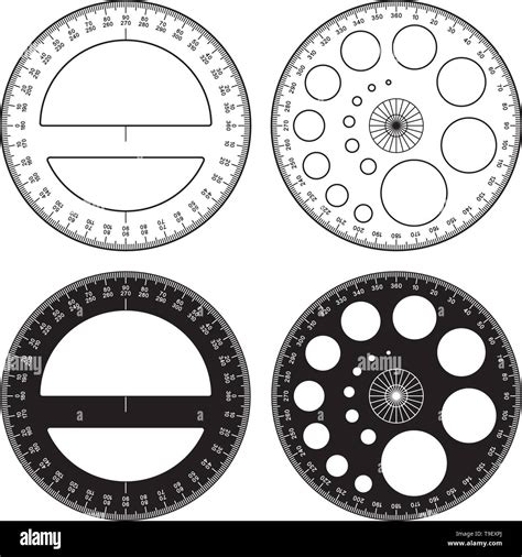 Circular Protractor Flat Icons Thin Line And Silhouette Vector Stock Vector Image And Art Alamy