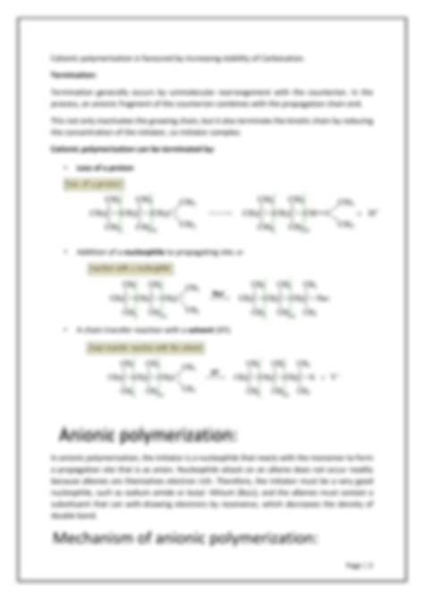 Solution Ionic Polymerization Studypool