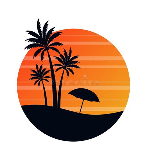 Palms On Beach Sunrise Round Badge Stock Vector Illustration Of Sunshine Print 274726177
