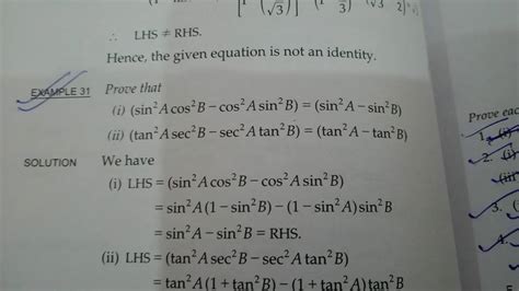 ∴ lhs rhs hence the given equation is not an identity example 31 p