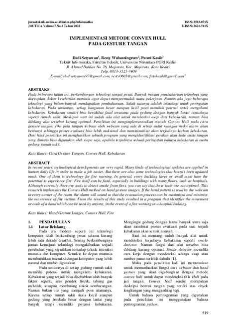 Pdf Implementasi Metode Convex Hull Pada Gesture Tangan