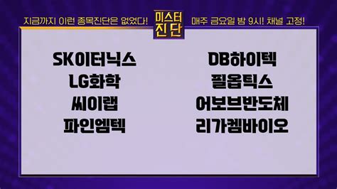 Sk이터닉스lg화학씨이랩파인엠텍db하이텍필옵틱스어보브반도체리가켐바이오종목진단 미스터진단 2부 Youtube