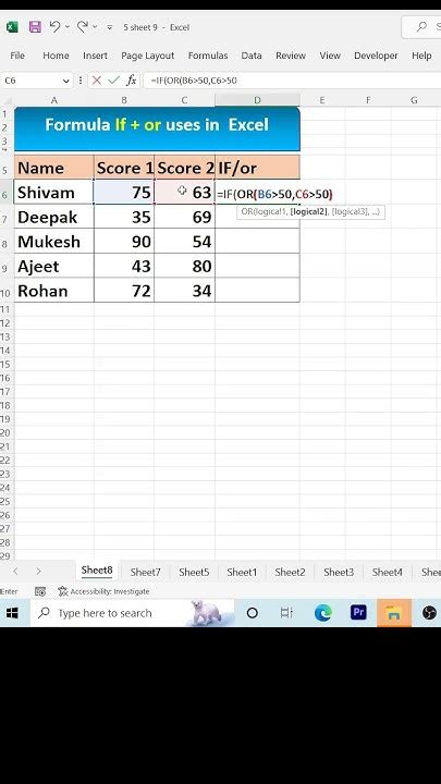 formula if or uses in excel 😲 excel msexcel microsoftexcel exceltutorial exceltips