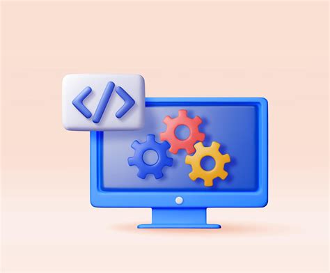 3d Code Icon And Gear Cogwheel In Computer Render Computer Software