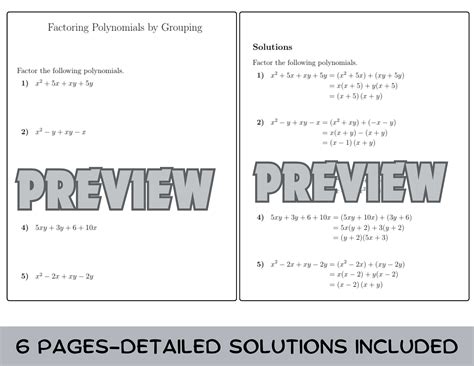 Factoring Polynomials By Grouping Worksheet With Solutions Teaching