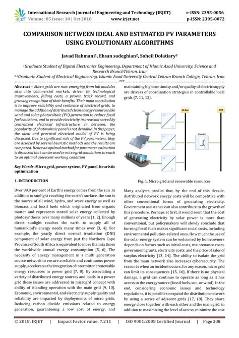 Pdf Comparison Between Ideal And Estimated Pv Parameters Using