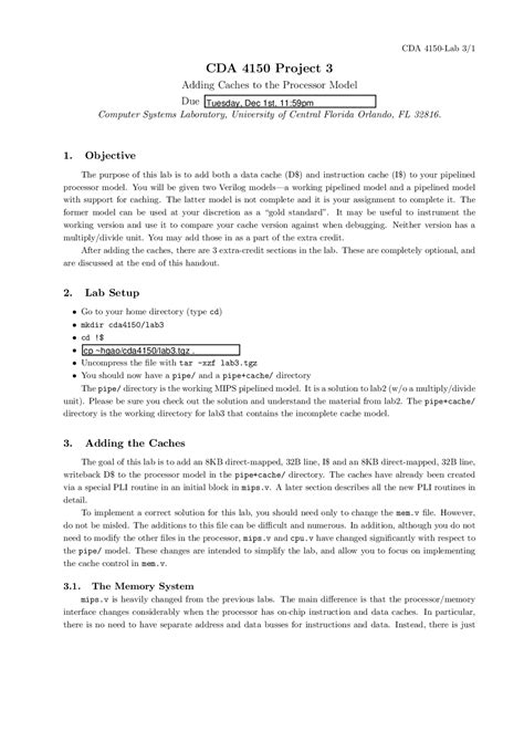 Project 3 Computer Architecture Laboratory 3 Cda 4150 Docsity