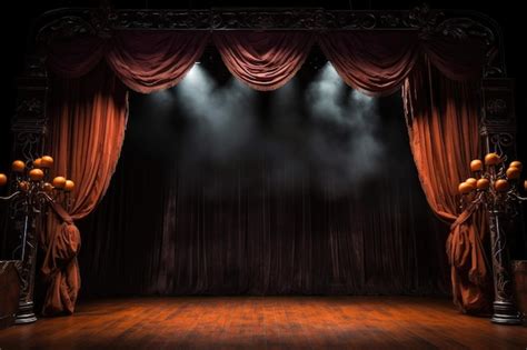 Premium Ai Image Empty Scary Stage With Red Curtains Decorate With Halloween Theme Copy Space