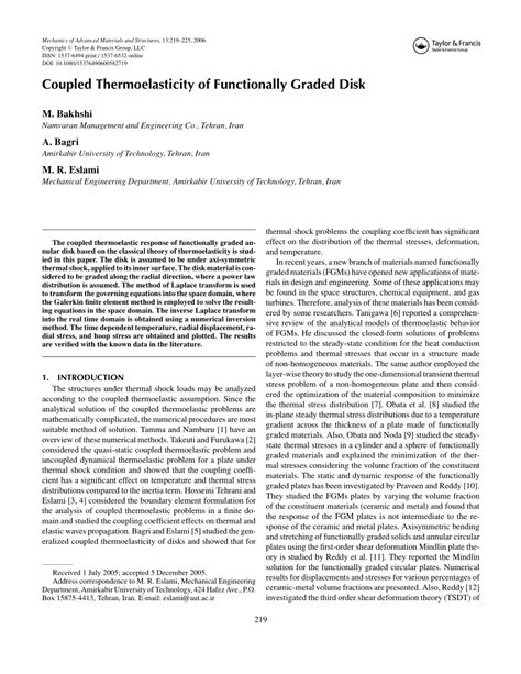 Pdf Coupled Thermoelasticity Of Functionally Graded Disk