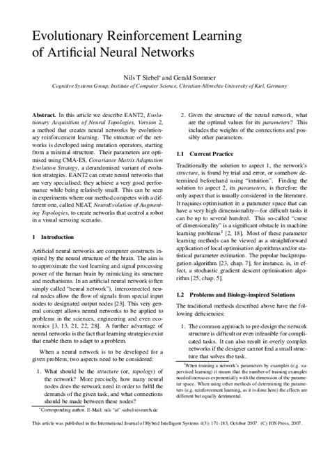 Pdf Evolutionary Reinforcement Learning Of Artificial Neural Networks