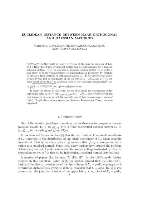 Pdf Euclidean Distance Between Haar Orthogonal And Gaussian Matrices