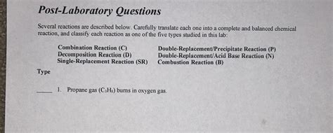 Post Laboratory Questions Several Reactions Are Chegg