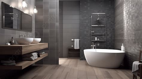 욕조가 있는 회색 벽에 있는 우아하고 현대적인 검은색 원목 흰색 타일 욕실 욕실 타일 아이디어 사진 배경 일러스트 및 사진 무료 다운로드 Pngtree