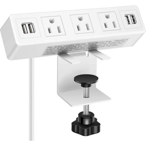 3 Ac Outlet Desk Clamp Power Strip White Desk Mount Usb Charging Power