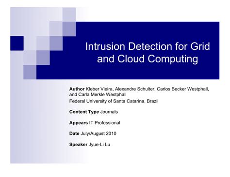 PDF Intrusion Detection For Grid And Cloud Computing Slides