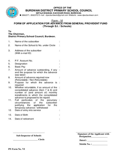 Fillable Online PF Form VI Fax Email Print PdfFiller