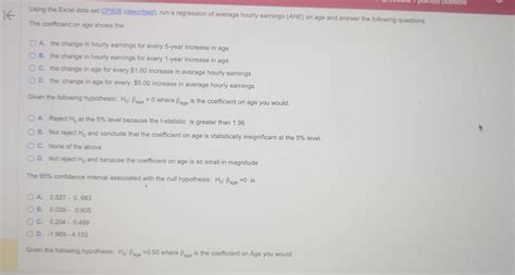 Using The Excel Data Set CPS Described Run A Chegg Com