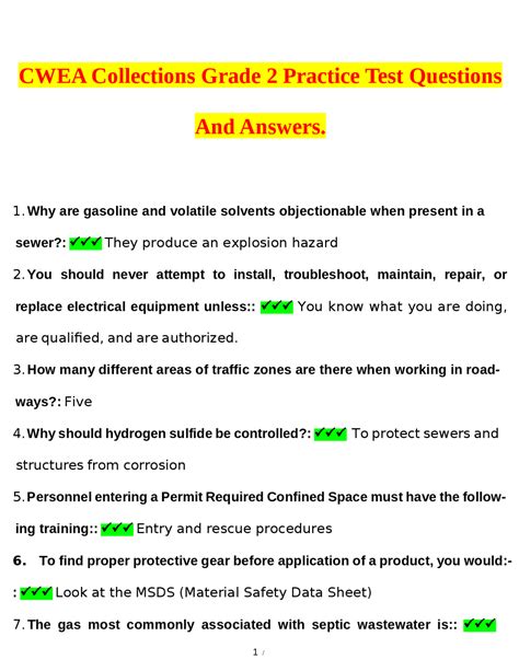 Cwea Collections Grade 2 Practice Test Questions And Answers Exams Nursing Docsity