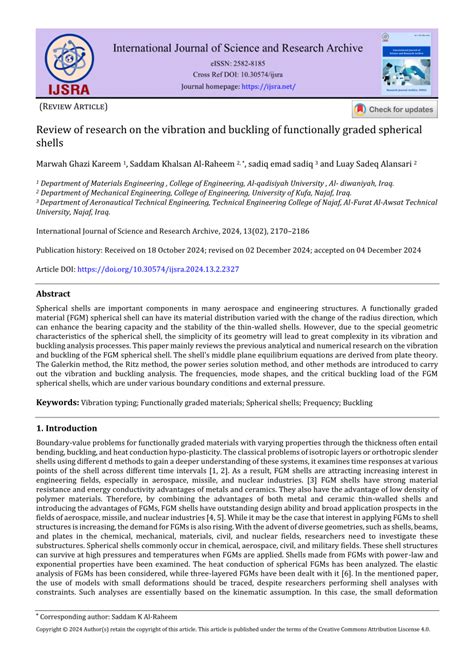 Pdf Review Of Research On The Vibration And Buckling Of Functionally Graded Spherical Shells