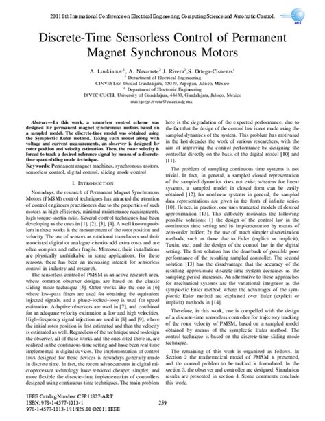 Pdf Discrete Time Sensorless Control Of Permanent Magnet Synchronous