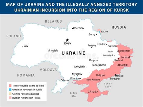 Map Of Ukraine With Illegally Russian Annexed Territory Border And Kursk Ukrainian Incursion