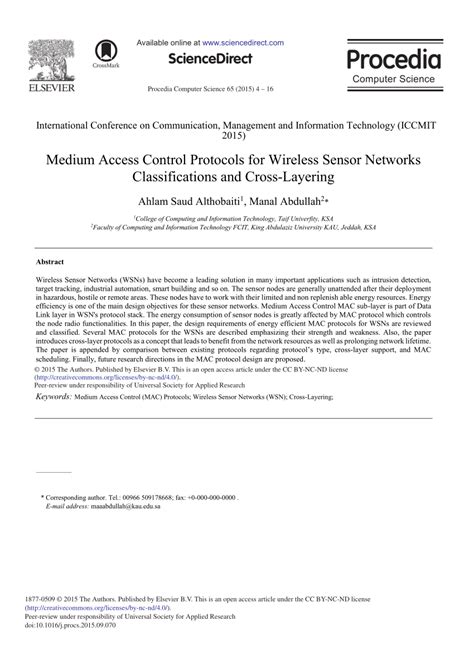 PDF Medium Access Control Protocols For Wireless Sensor Networks Classifications And Cross