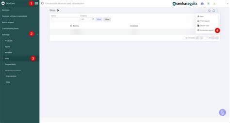 how to create device sites schedule report pam core segura community