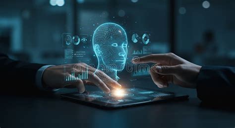Ai Powered Insights Humanoid Data Analysis On Tablet For Machine