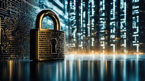 The Concept Of Cybersecurity Padlock On The Background Of The Server