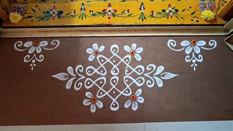 Easy Rangoli With Side Border Designs Friday Rangoli With 5dots Apartment Kolam Door Rangoli