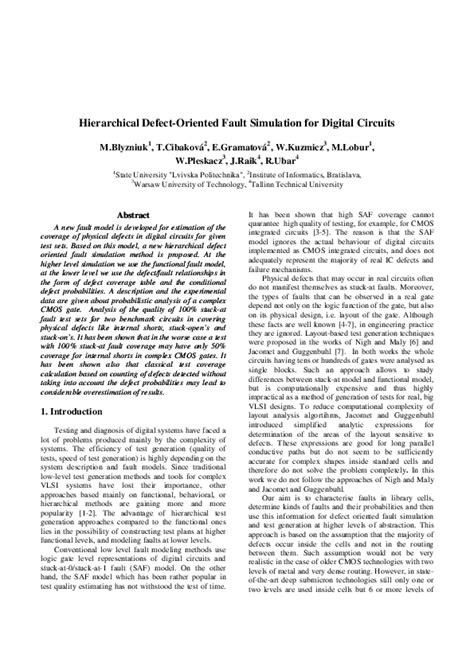Pdf Hierarchical Defect Oriented Fault Simulation For Digital Circuits