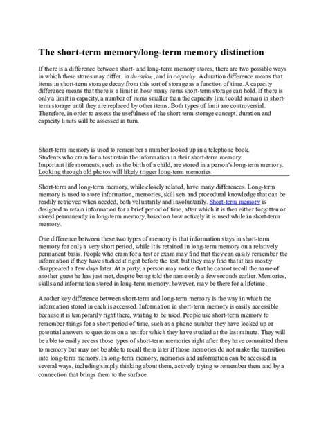 Doc The Short Term Memorylong Term Memory Distinction