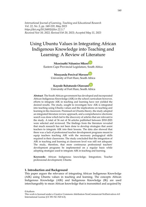 Pdf Using Ubuntu Values In Integrating African Indigenous Knowledge Into Teaching And Learning Pdf Using Ubuntu Values In Integrating African Indigenous Knowledge Into Teaching And Learning