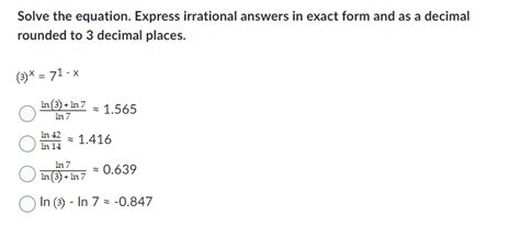 solved solve the equation express irrational answers in